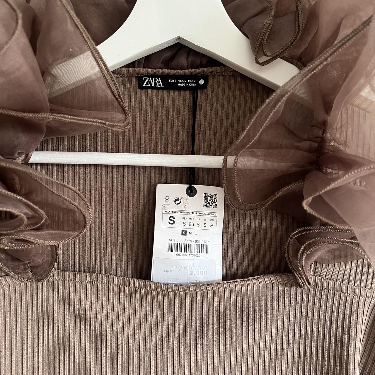 Zara brown ribbed knit tulle Ruffle organza long... - Depop