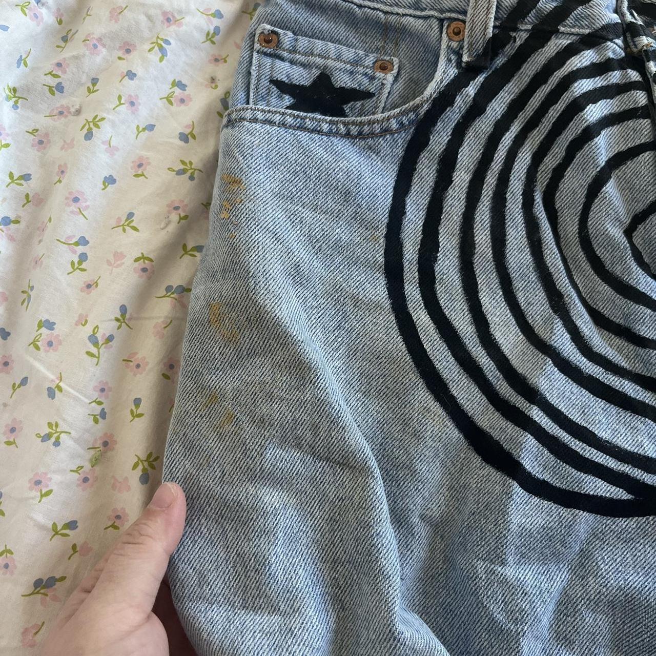 spiral denim shorts hand painted spirals and stars... - Depop