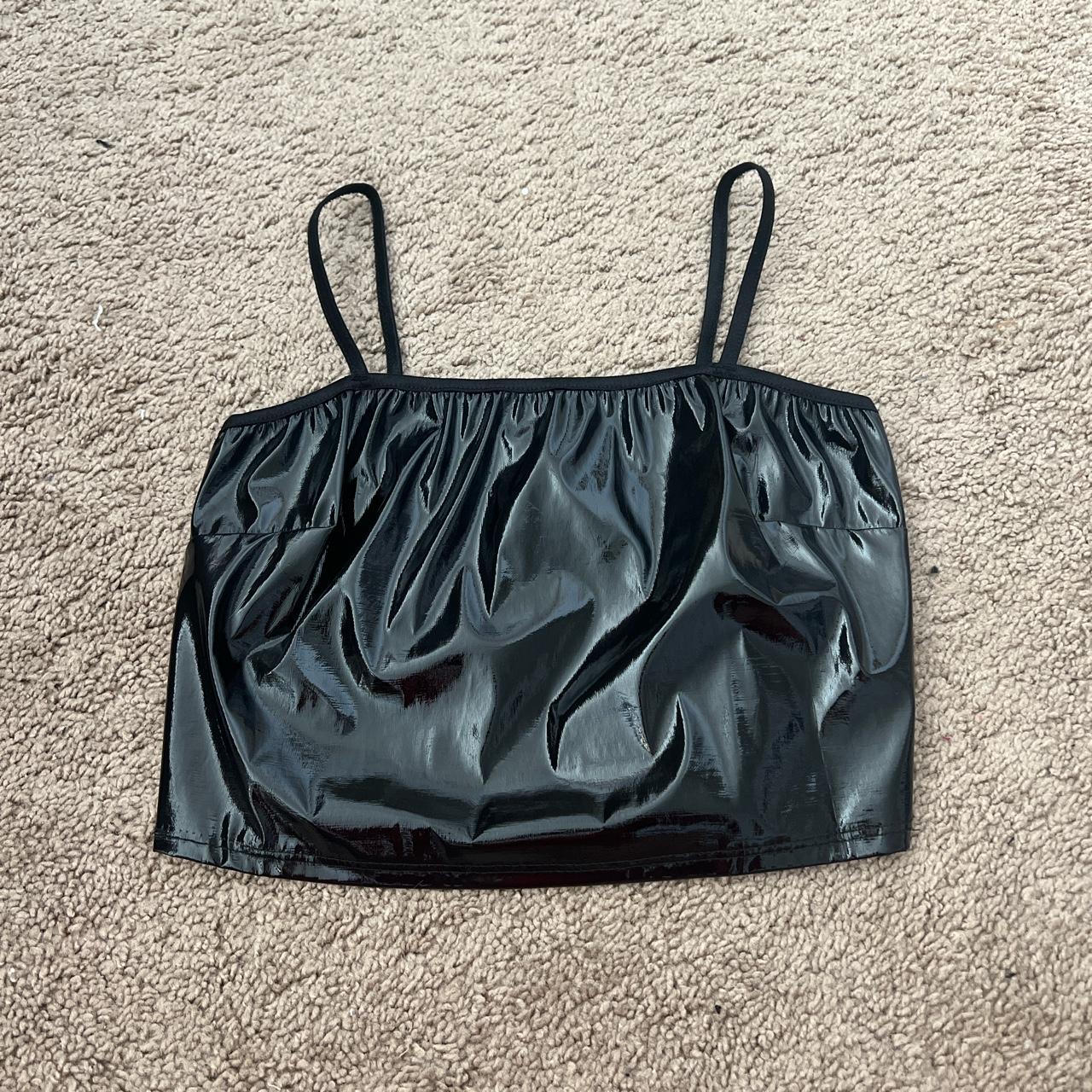 Black vinyl crop top. Size S. Worn once. In... - Depop