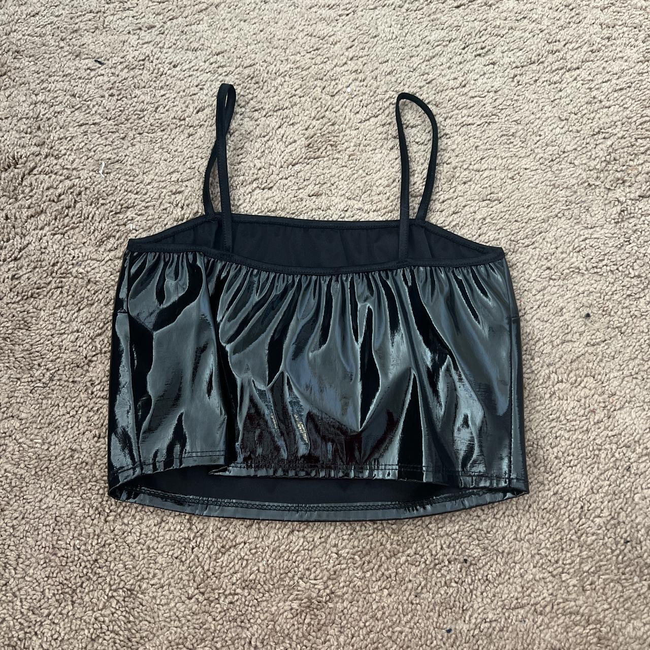 Black vinyl crop top. Size S. Worn once. In... - Depop