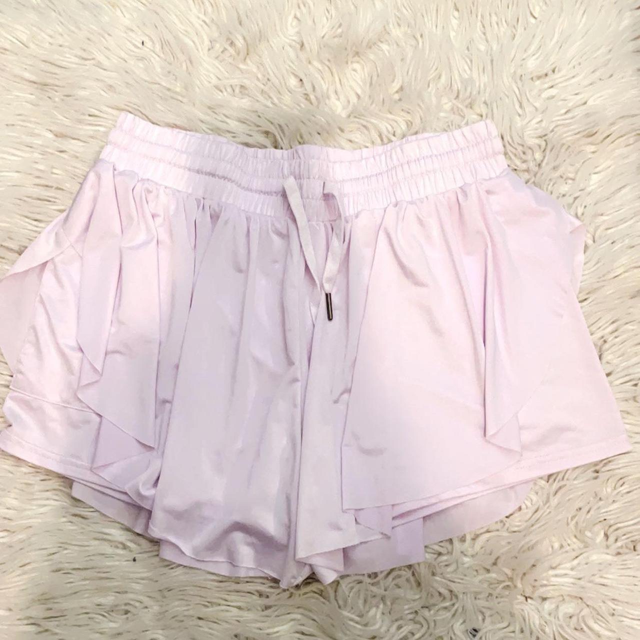 lilac flowy shorts with built in shorts with pockets - Depop