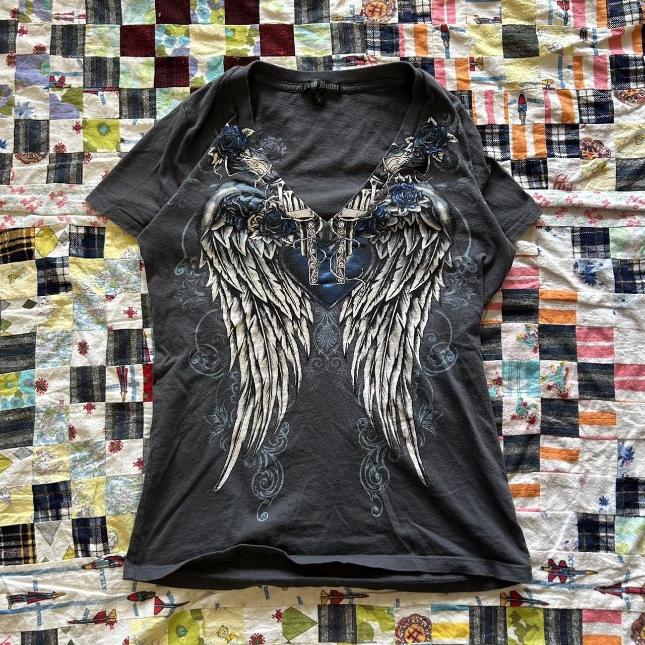 cute grungy y2k brad butter v-neck grey... - Depop