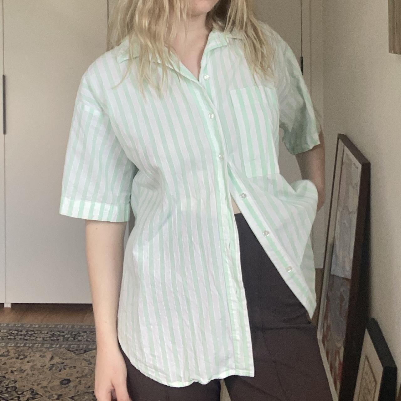 striped shirt - breezy material and vibrant green -... - Depop