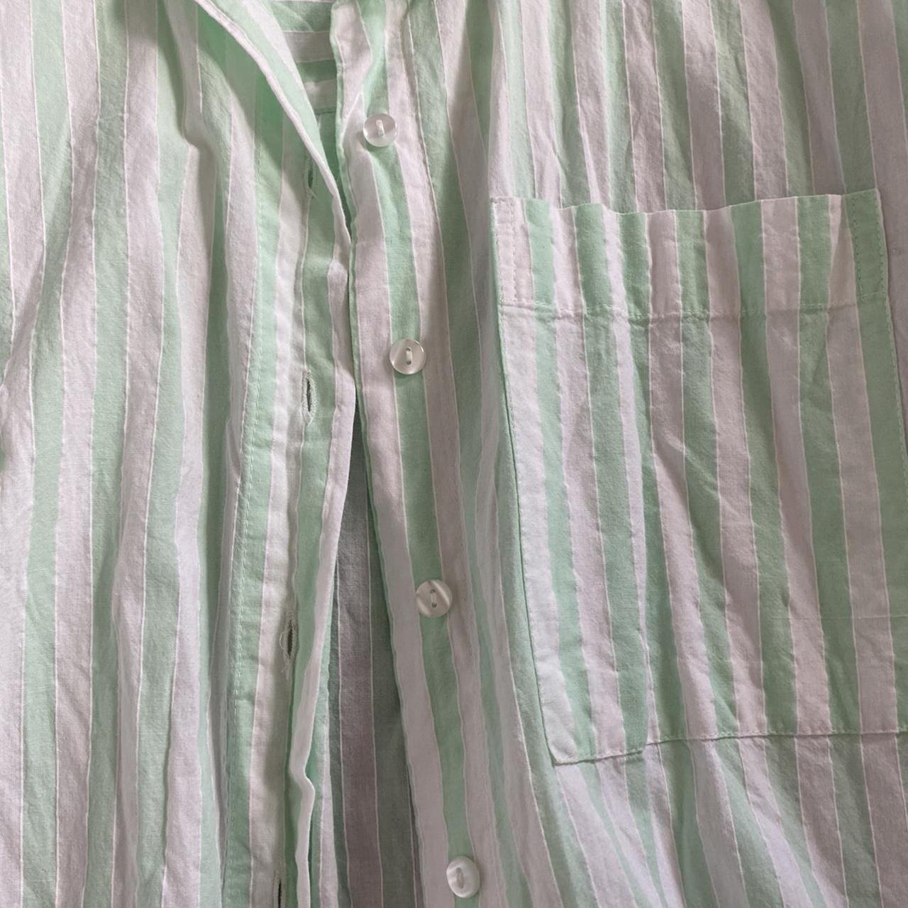 striped shirt - breezy material and vibrant green -... - Depop