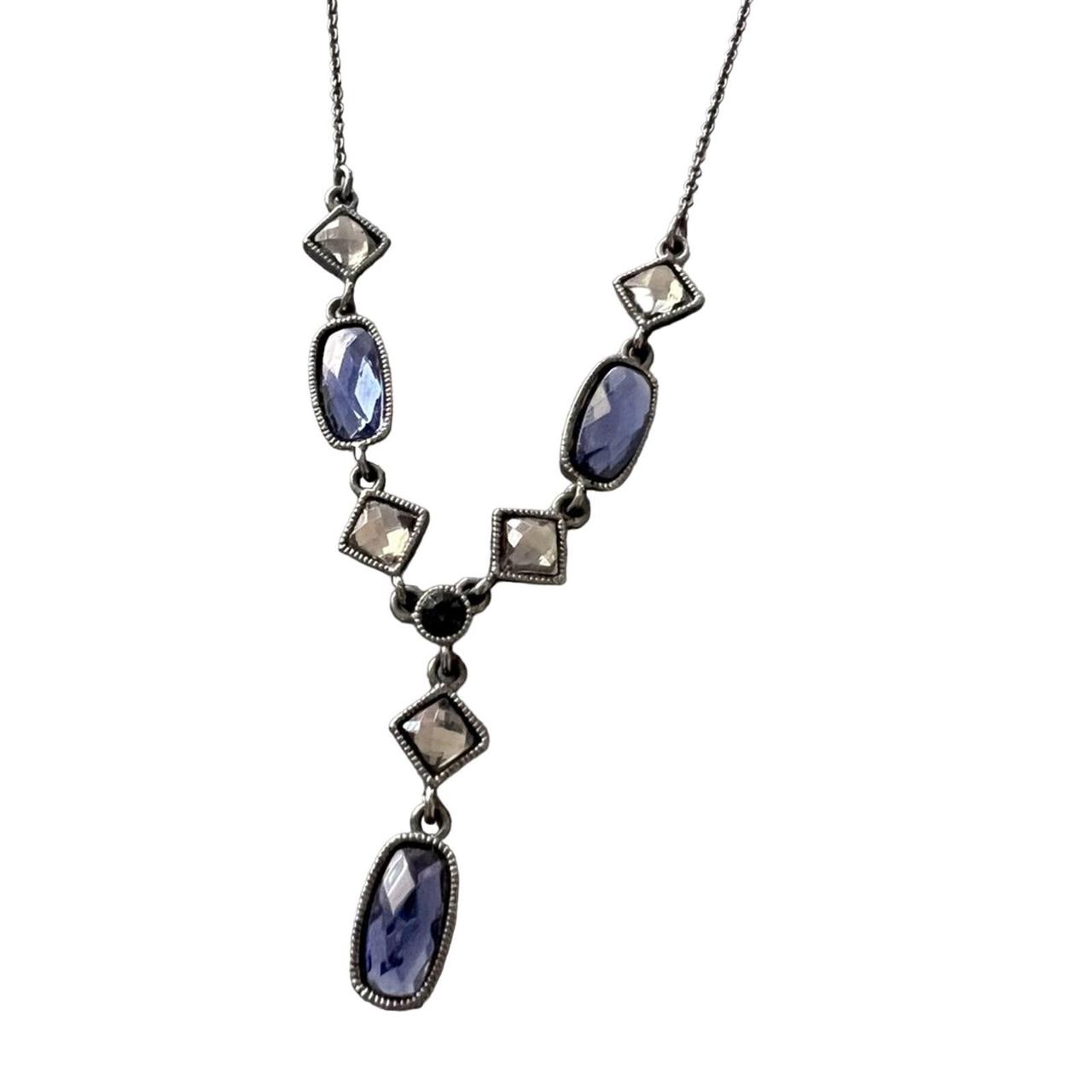 Silver Tone Gem Y Chain Necklace Preowned - Depop