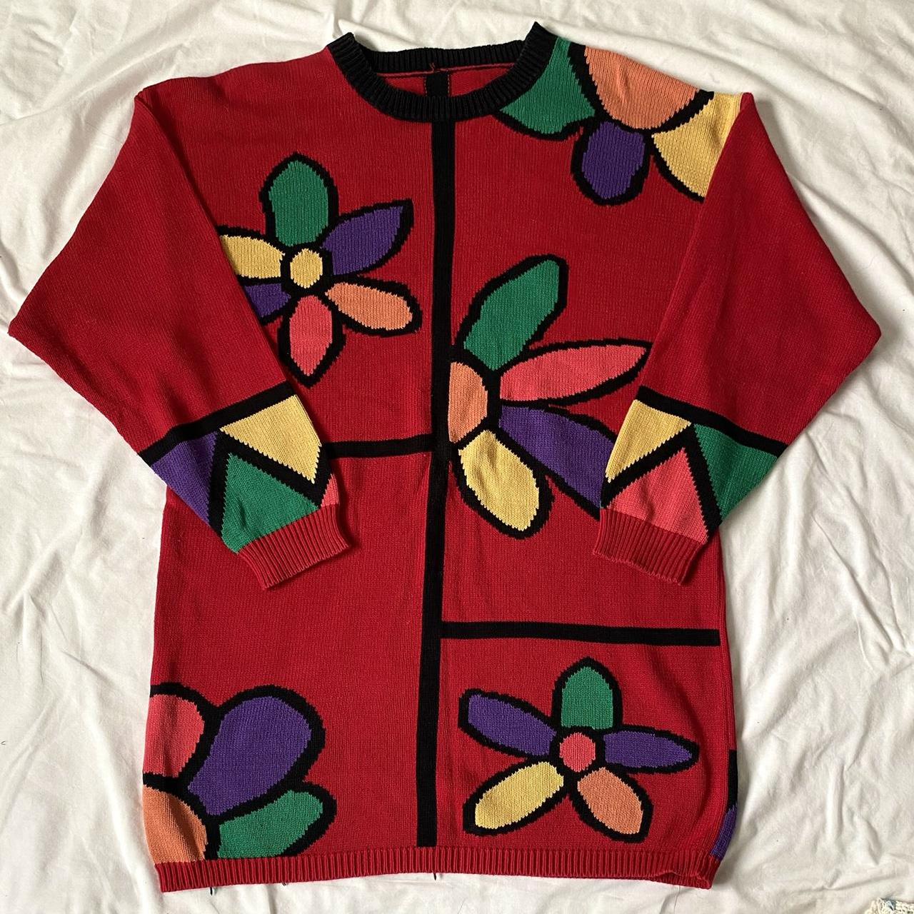 Vintage 90s funky patterned cottagecore jumper... - Depop