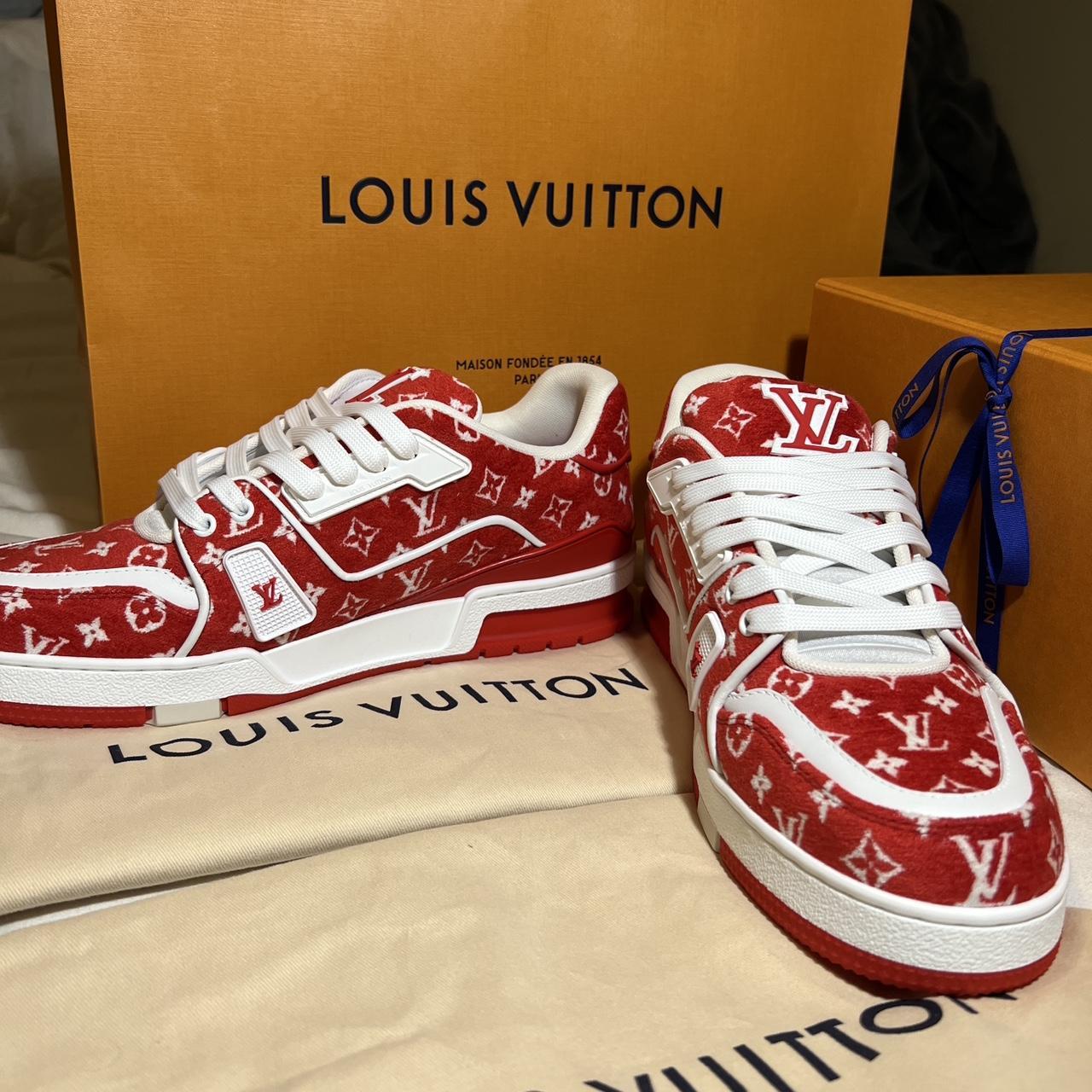 Louis Vuitton Trainer Sneakers - Red - US 9.5 LV... - Depop