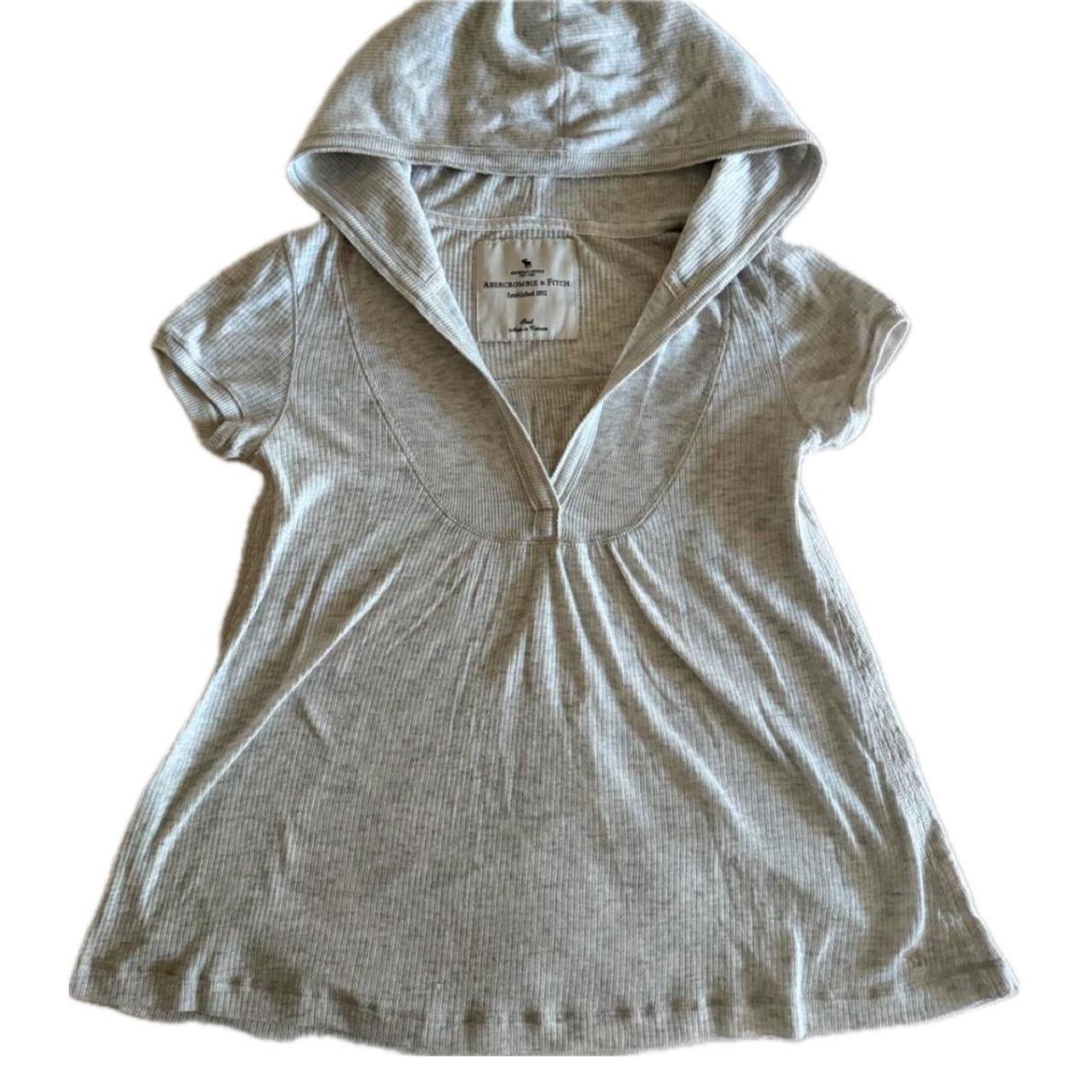 Grey Abercrombie & Fitch hooded babydoll top Price... - Depop