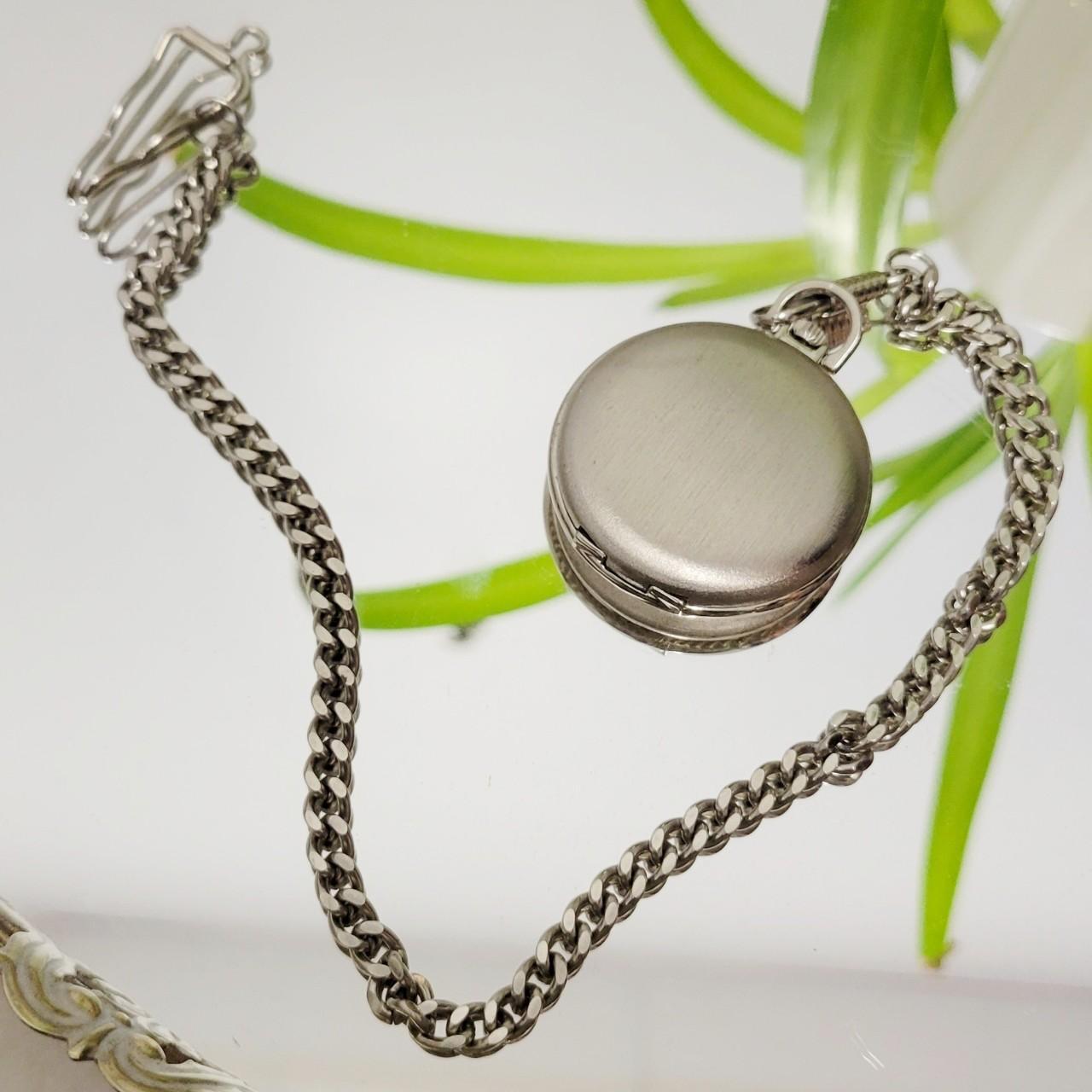 Brushed Chrome Pocket Watch Japan Movt Quartz Hunter... - Depop