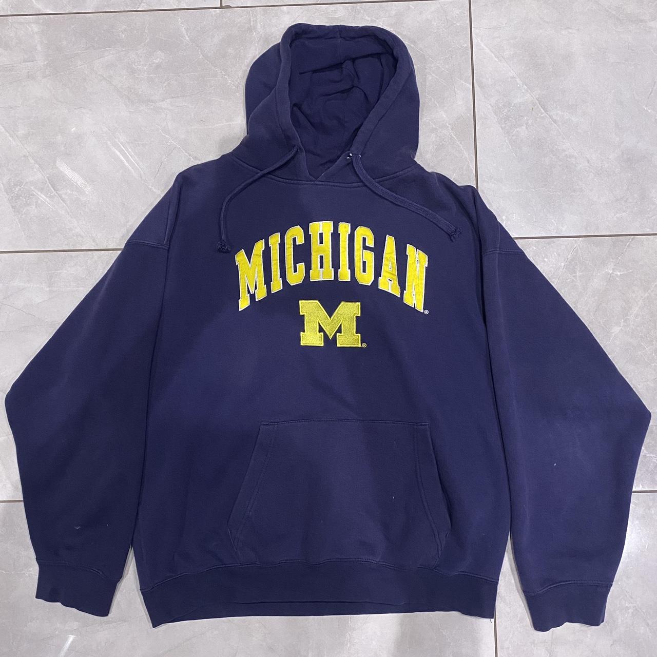 Blue University Of Michigan Hoodie XL #Thrifted... - Depop