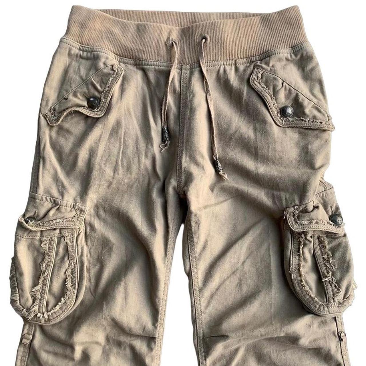 2000s goa flared cargo pants adjustable waist and... - Depop