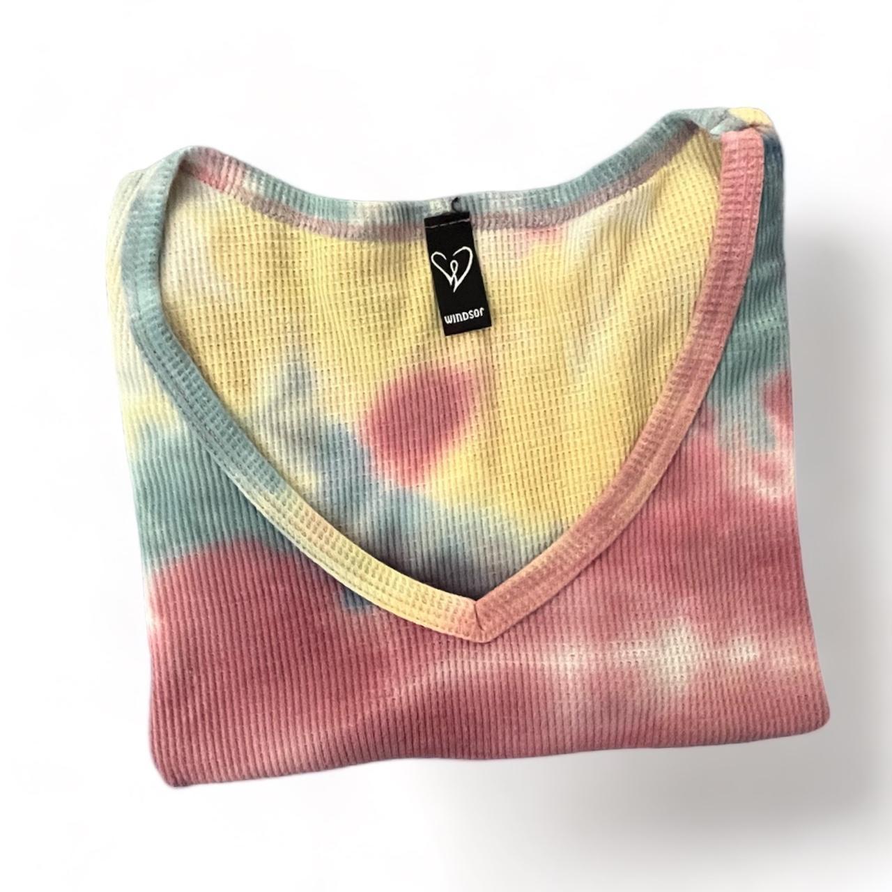 Multi-colored tie die v-neck crop top Light... - Depop