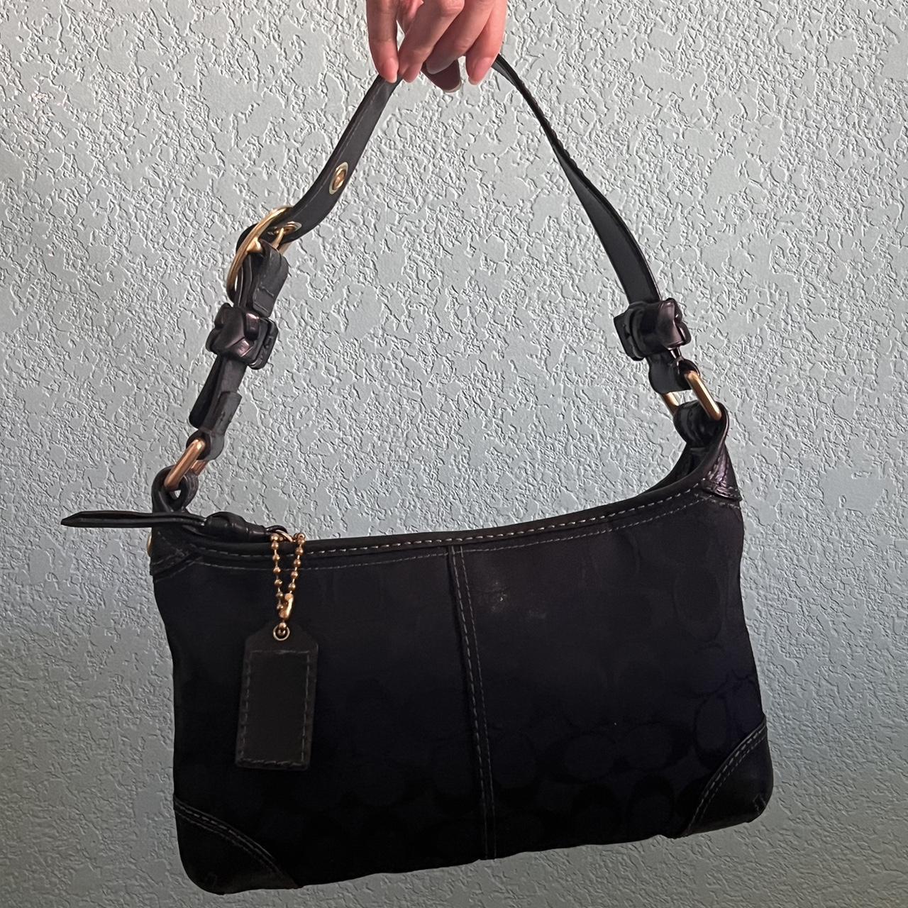 Classic Black canvas Coach shoulder Bag with gold... - Depop
