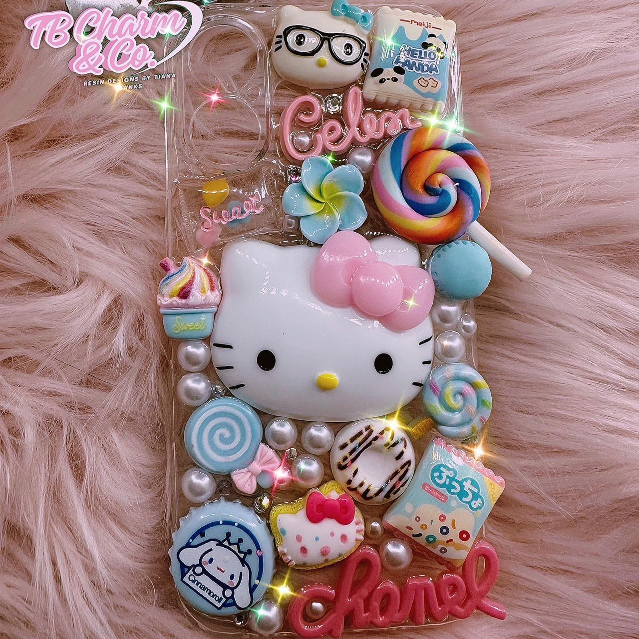Hello Kitty junk phone case with rhinestones and... | Depop