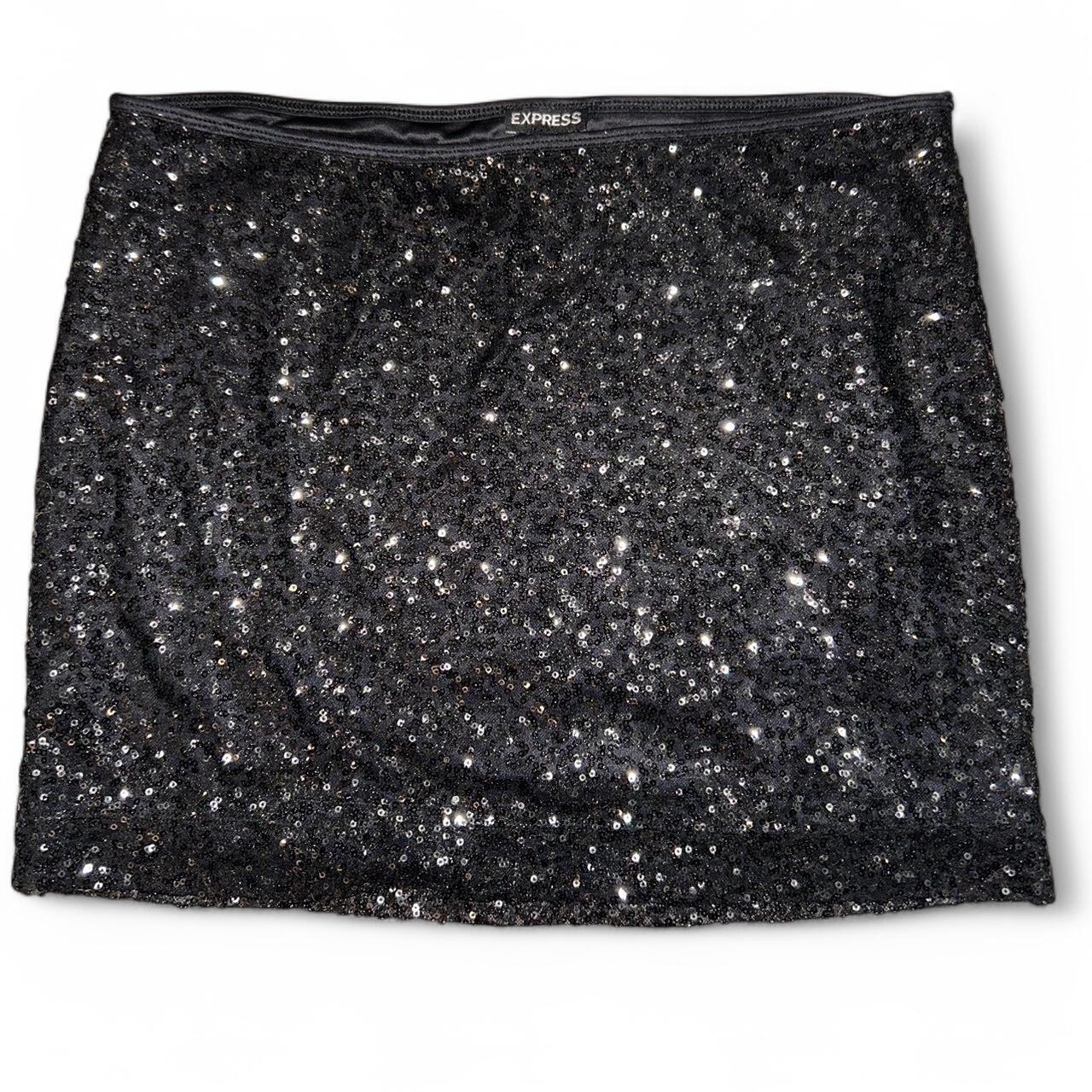 Black sequin Express mini skirt with stretchy... | Depop