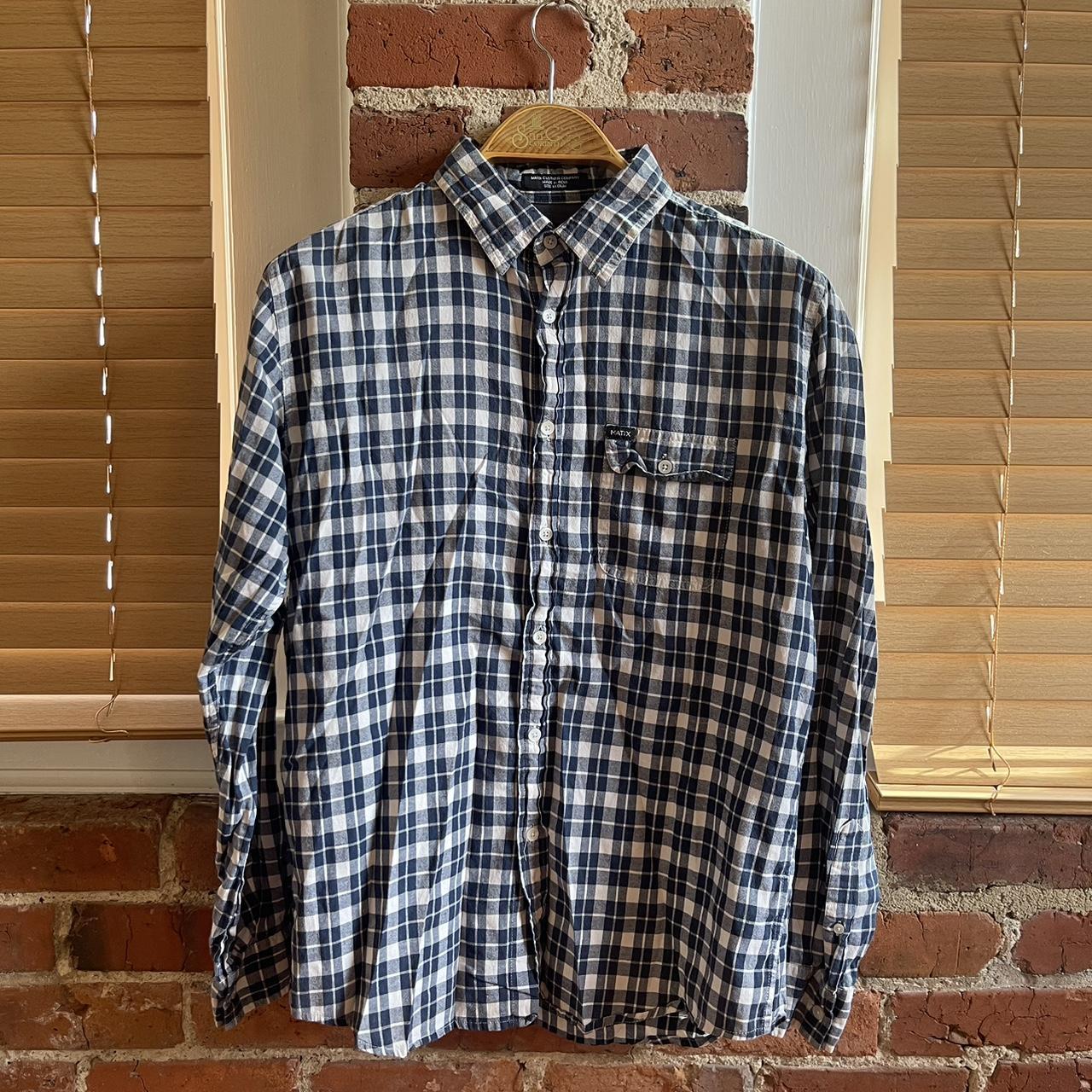 Blue checkered Matix Flannel. Size small fits like a... - Depop