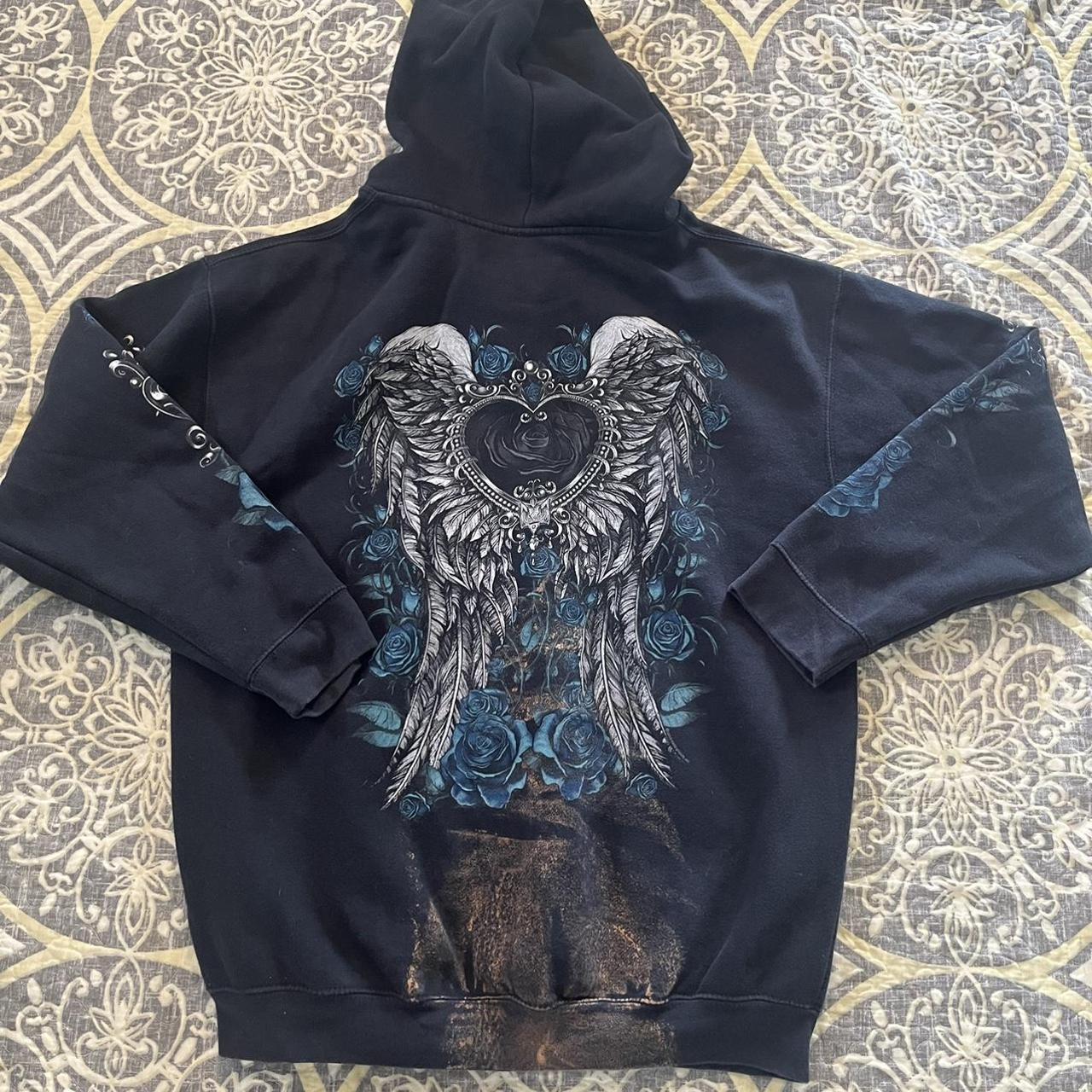 Super dope hot leather hoodie, large stains on... - Depop