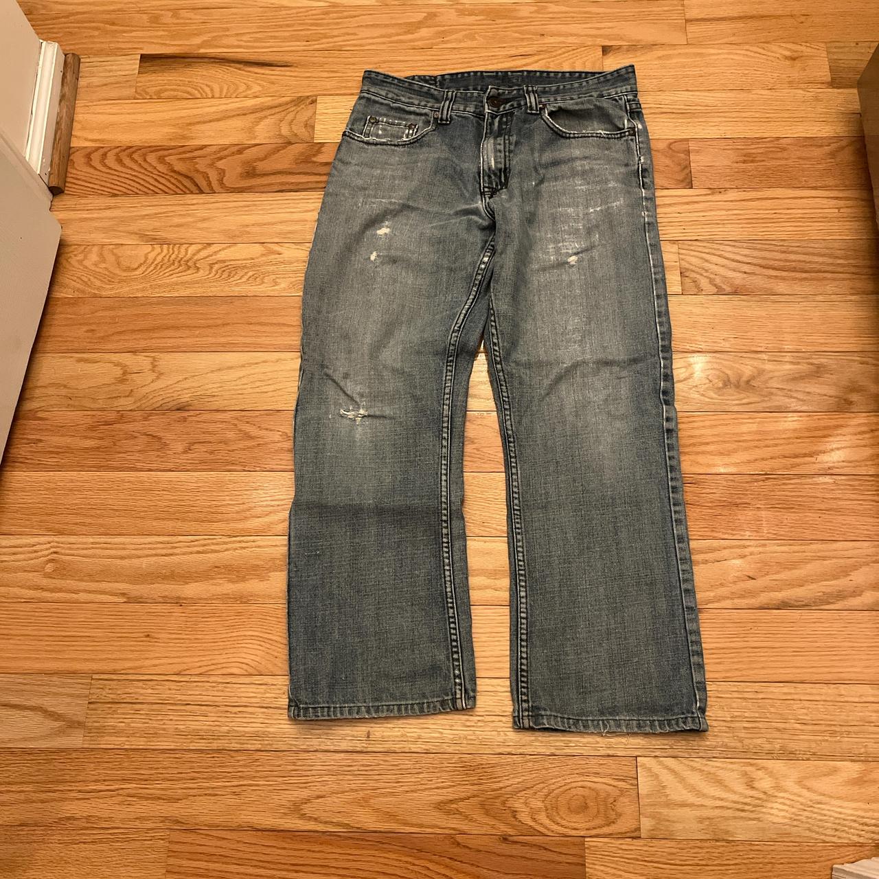 blue washed flypaper bootcut jeans 30x30 8.5 inch... - Depop