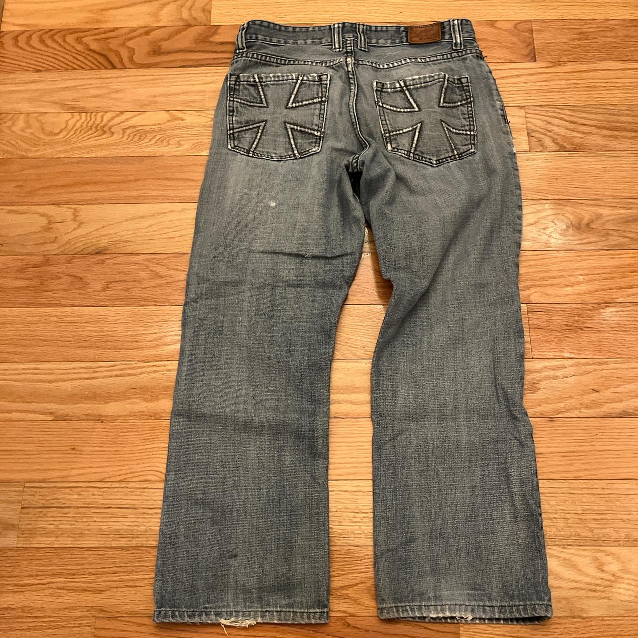 blue washed flypaper bootcut jeans 30x30 8.5 inch... - Depop