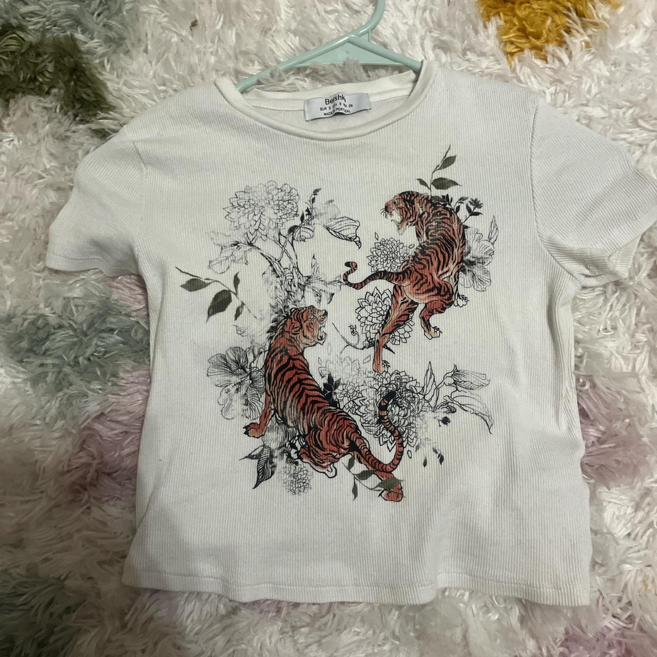 Bershka White and red tiger crop top. Bought in... | Depop