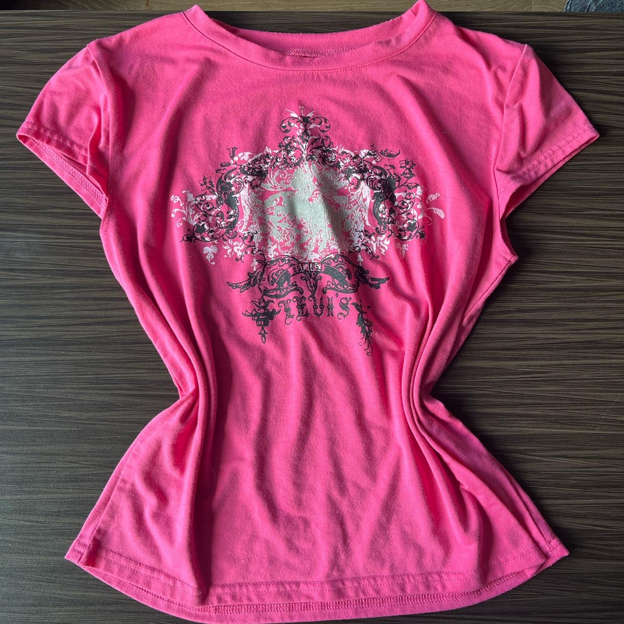 hot pink y2k indie mcbling long (not cropped) baby... - Depop