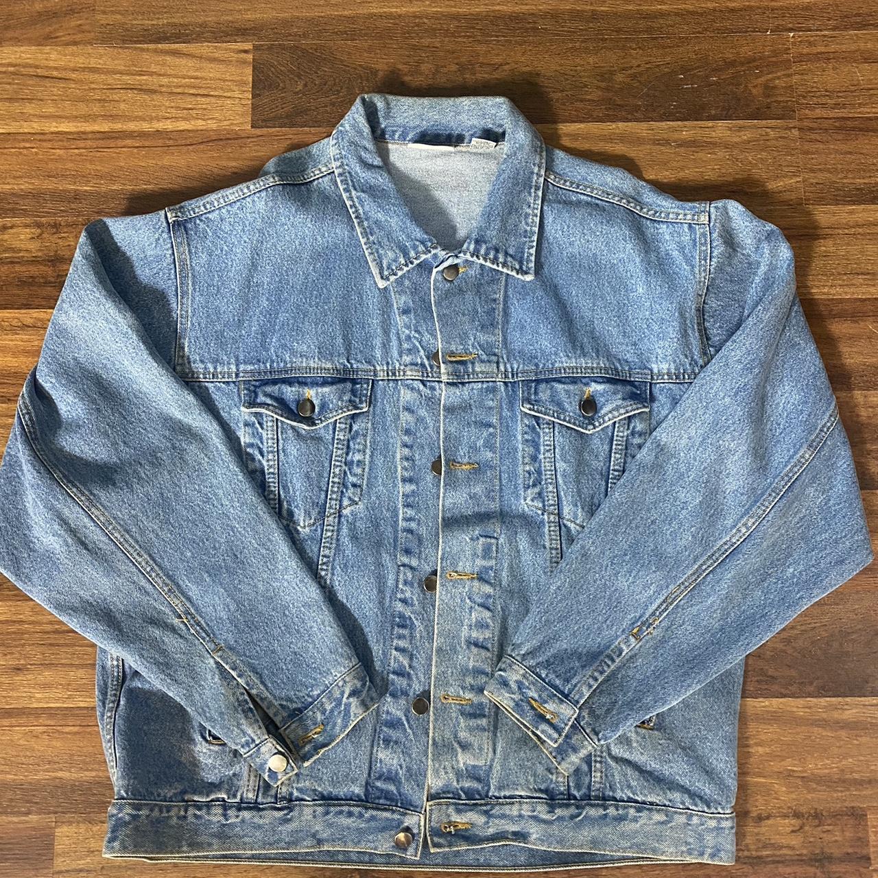 Super sick embroidered Flint Stone denim jacket size... - Depop