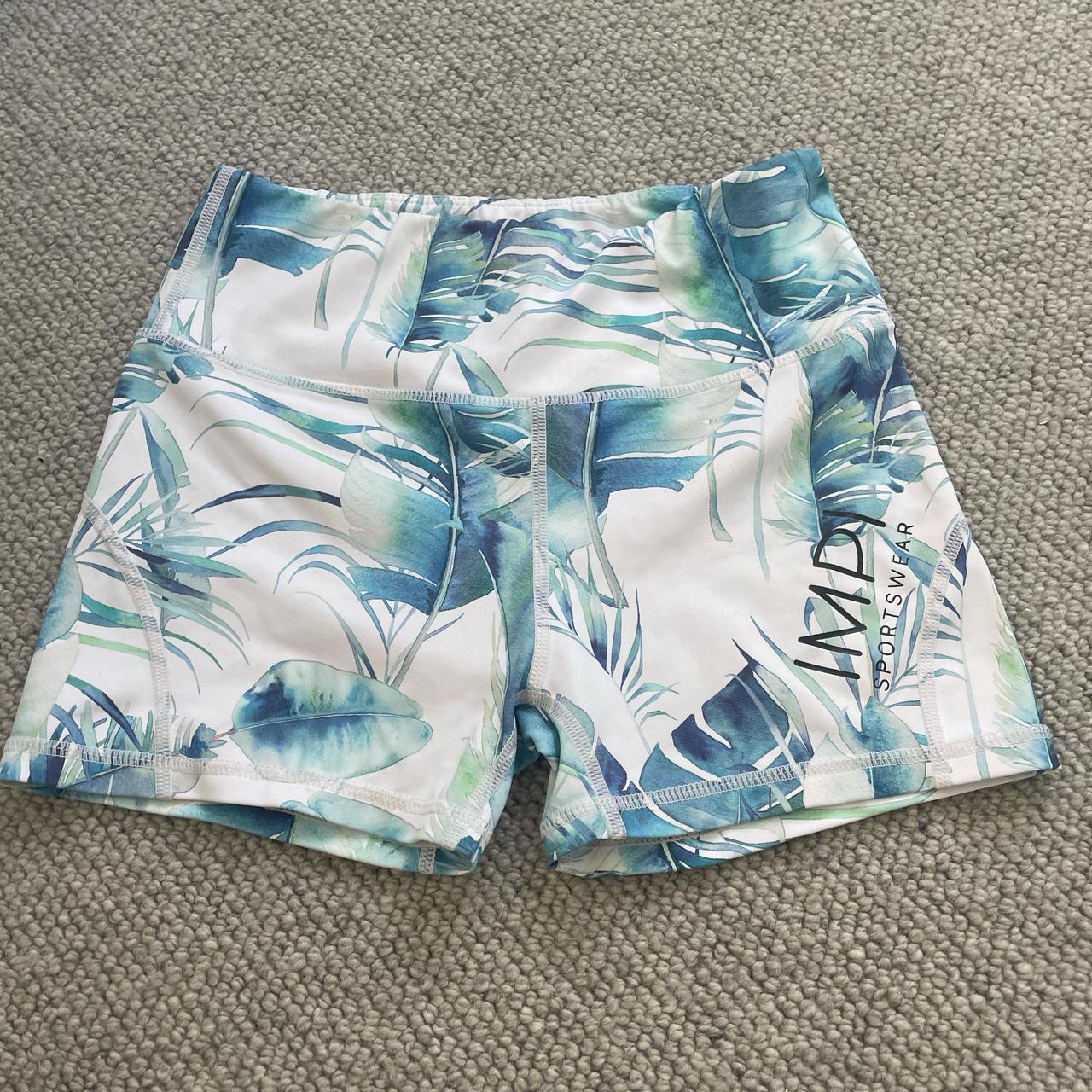 IMPI white and blue palm leaf bike pants size: 14... - Depop