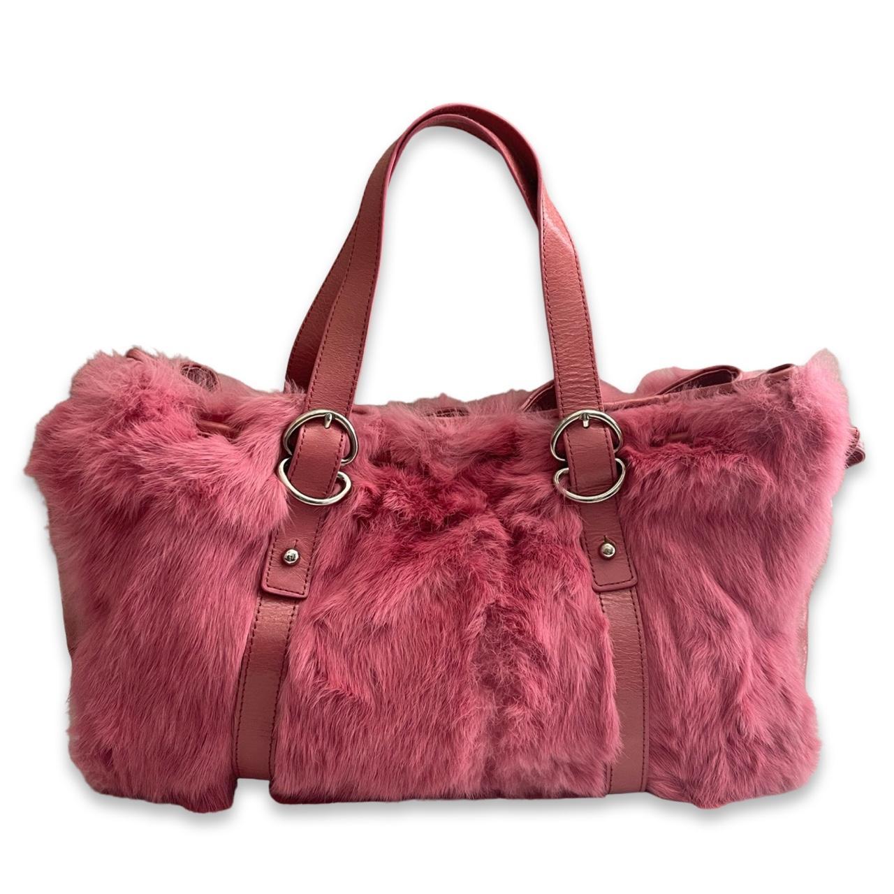 Pink rabbit fur and leather purse KENNETH COLE... - Depop