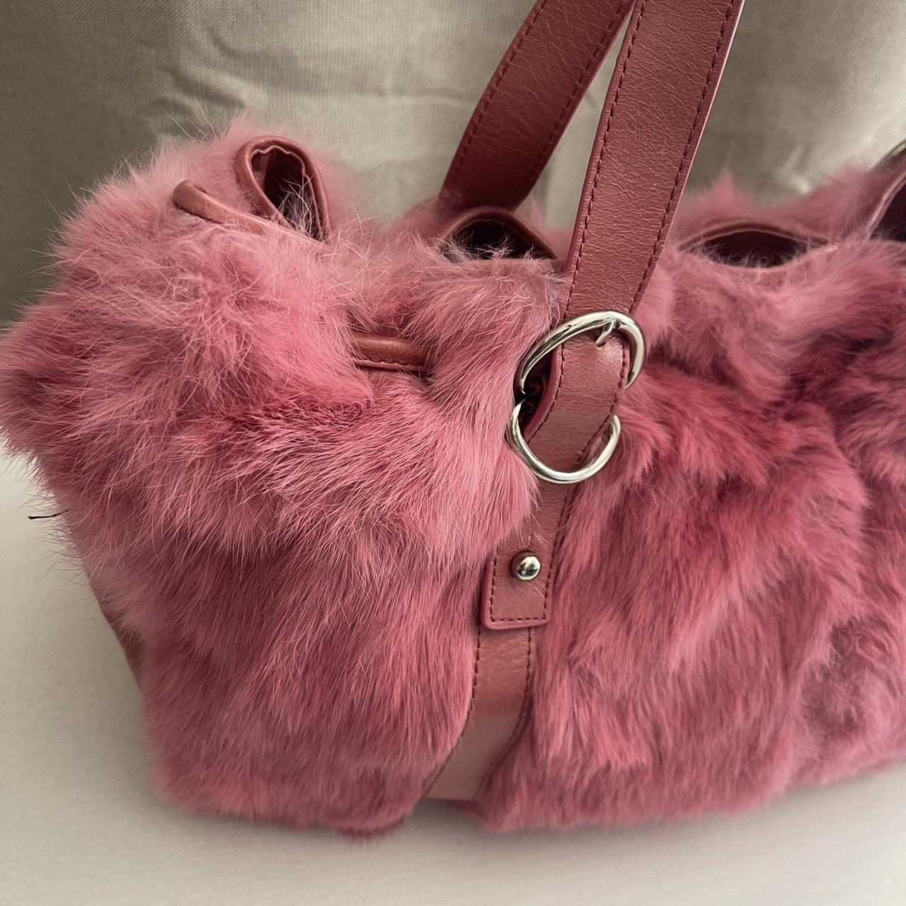 Pink rabbit fur and leather purse KENNETH COLE... - Depop