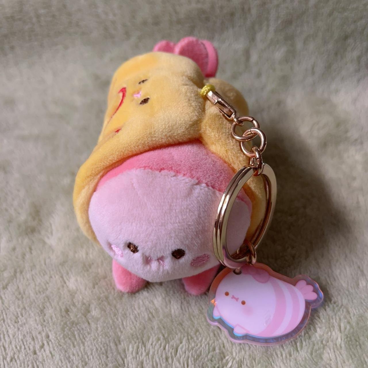 Miniso Shrimp Omelette Roll Plush Keychain + $4.39... - Depop