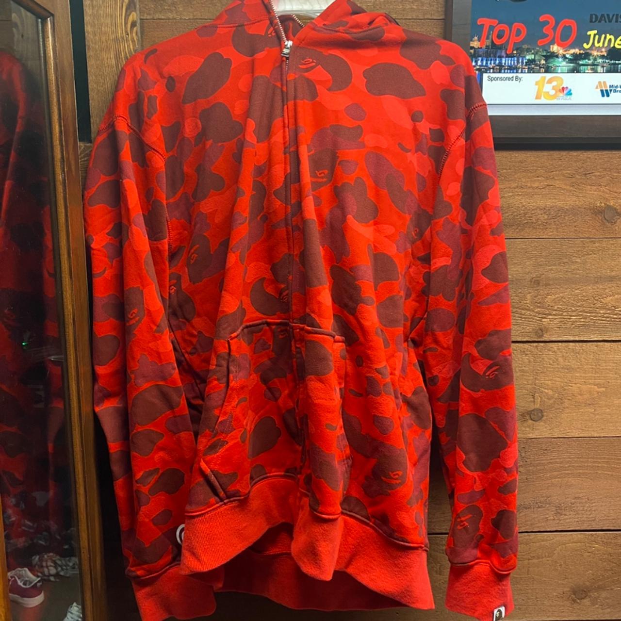 Red Bape Hoodie used but hardly work in great... - Depop