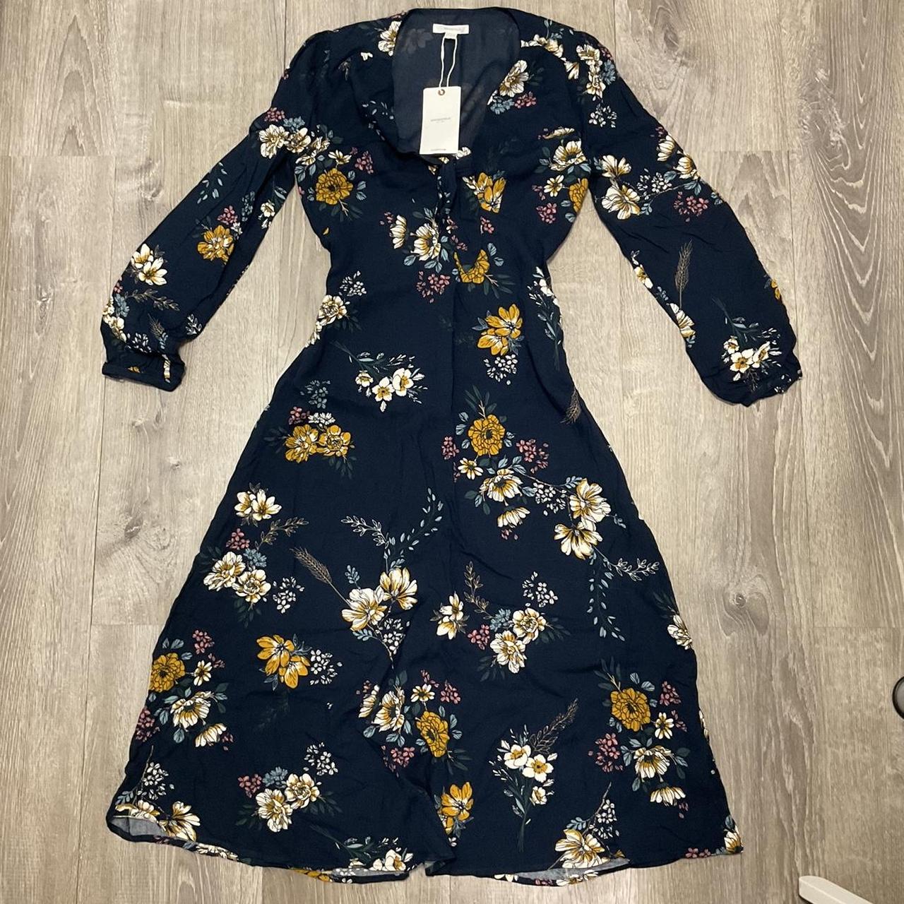 Navy Blue Springfield Floral Midi Dress Buyer pays... - Depop