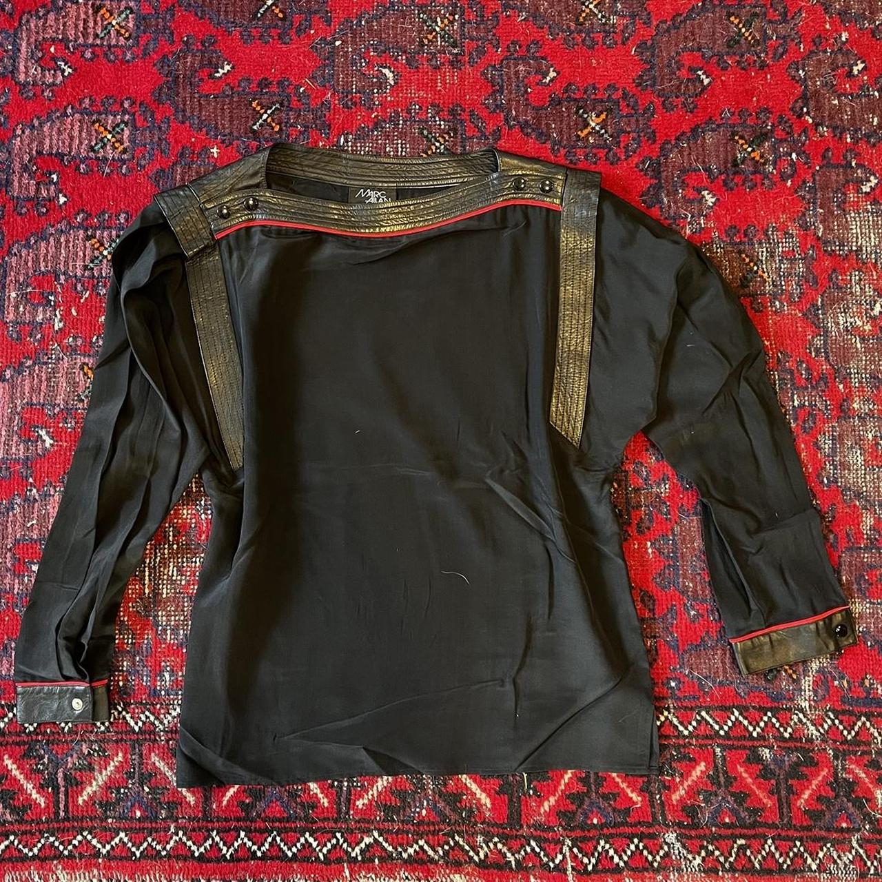 Vintage Marc Allen punk blouse. Silk with leather... - Depop