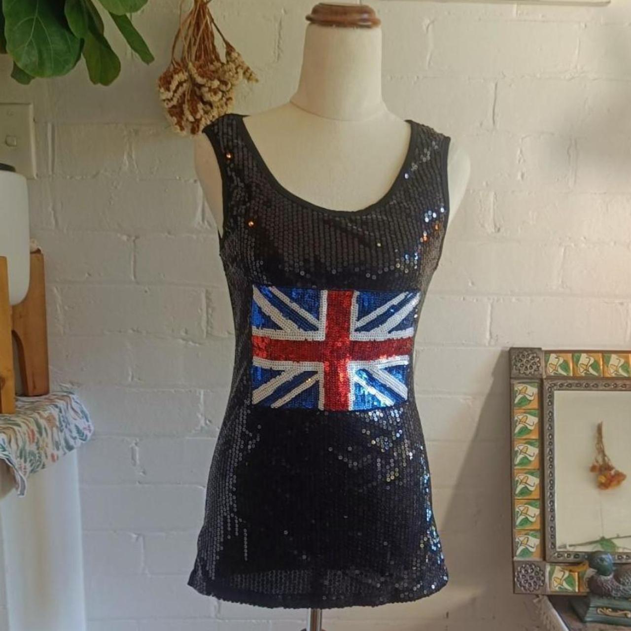 Union jack British flag tank long top with sequin... | Depop