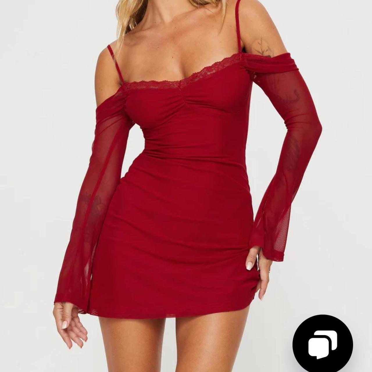 Princes Polly Red mesh mini dress with cold shoulder... - Depop