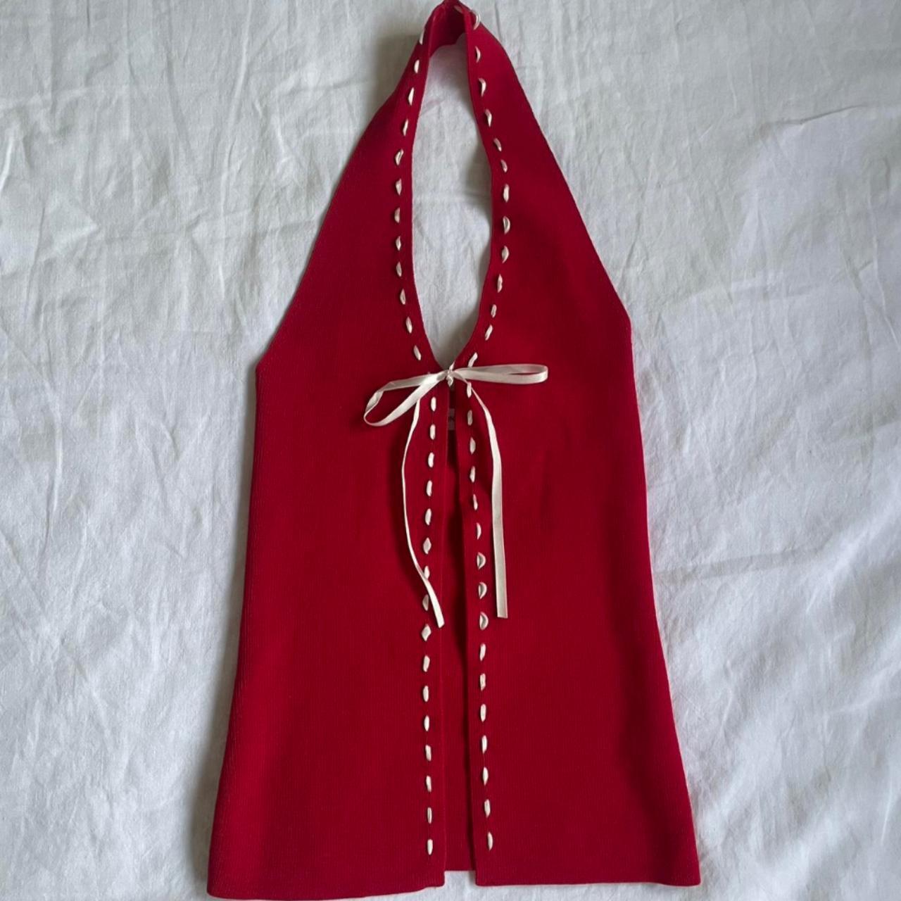 Glassons cute red halter neck with white bow XS love... | Depop