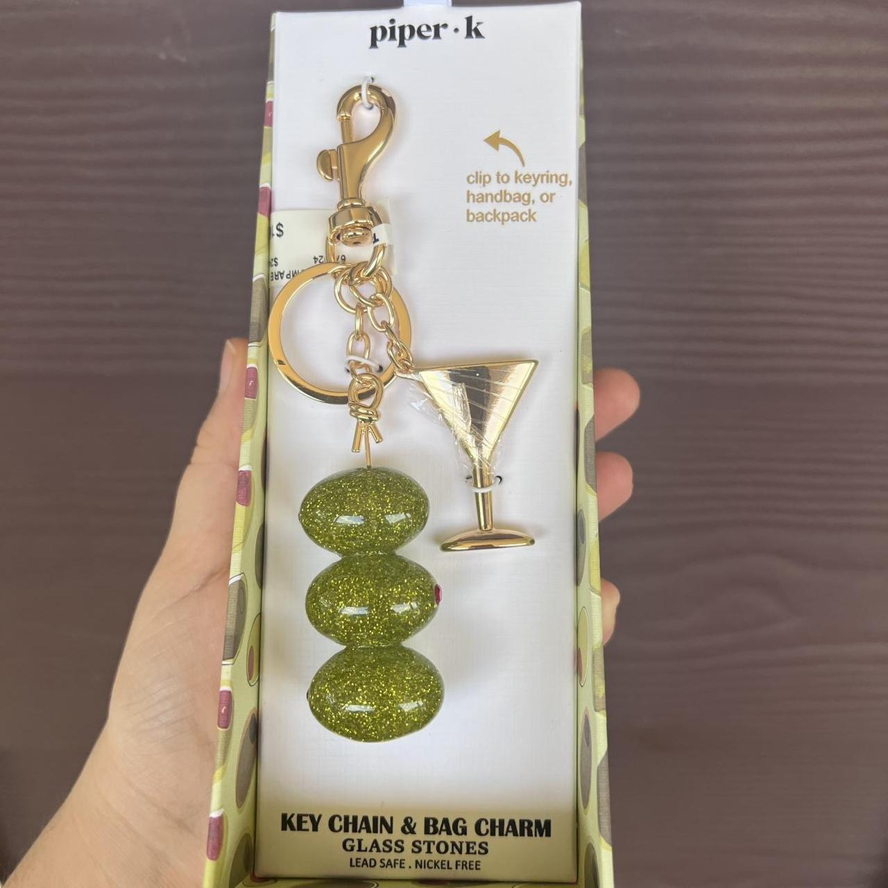 Piper K gold martini with green olives keychain bag... | Depop