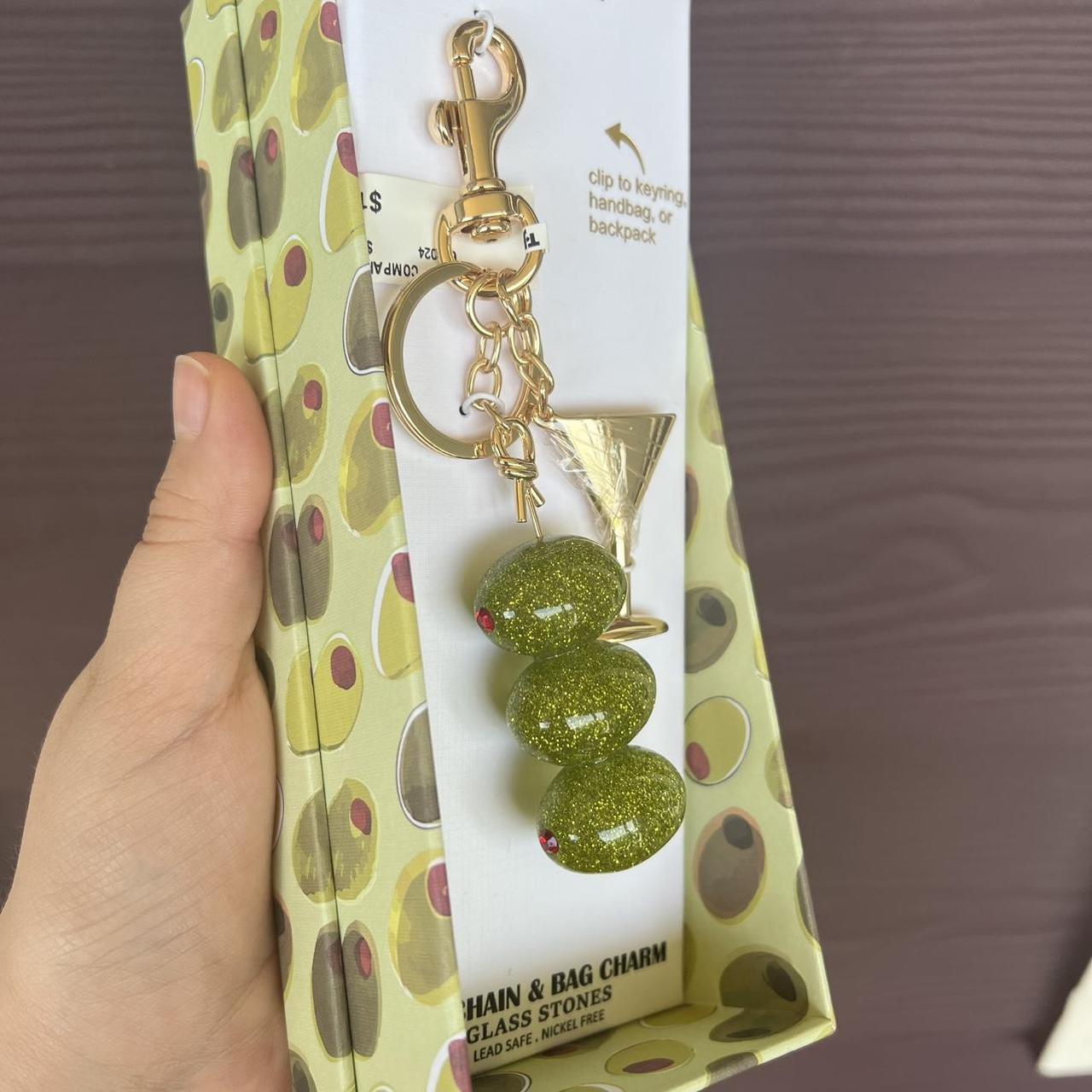 Piper K gold martini with green olives keychain bag... | Depop
