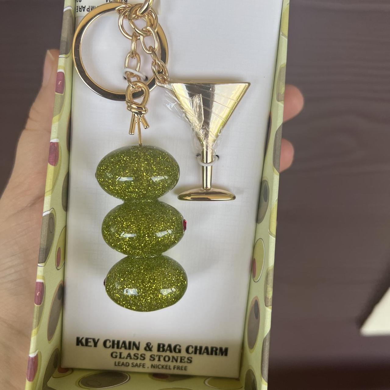 Piper K gold martini with green olives keychain bag... | Depop