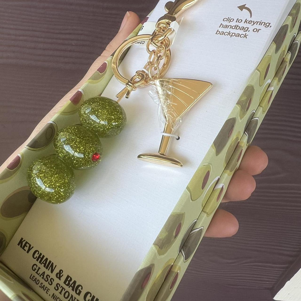 Piper K gold martini with green olives keychain bag... | Depop