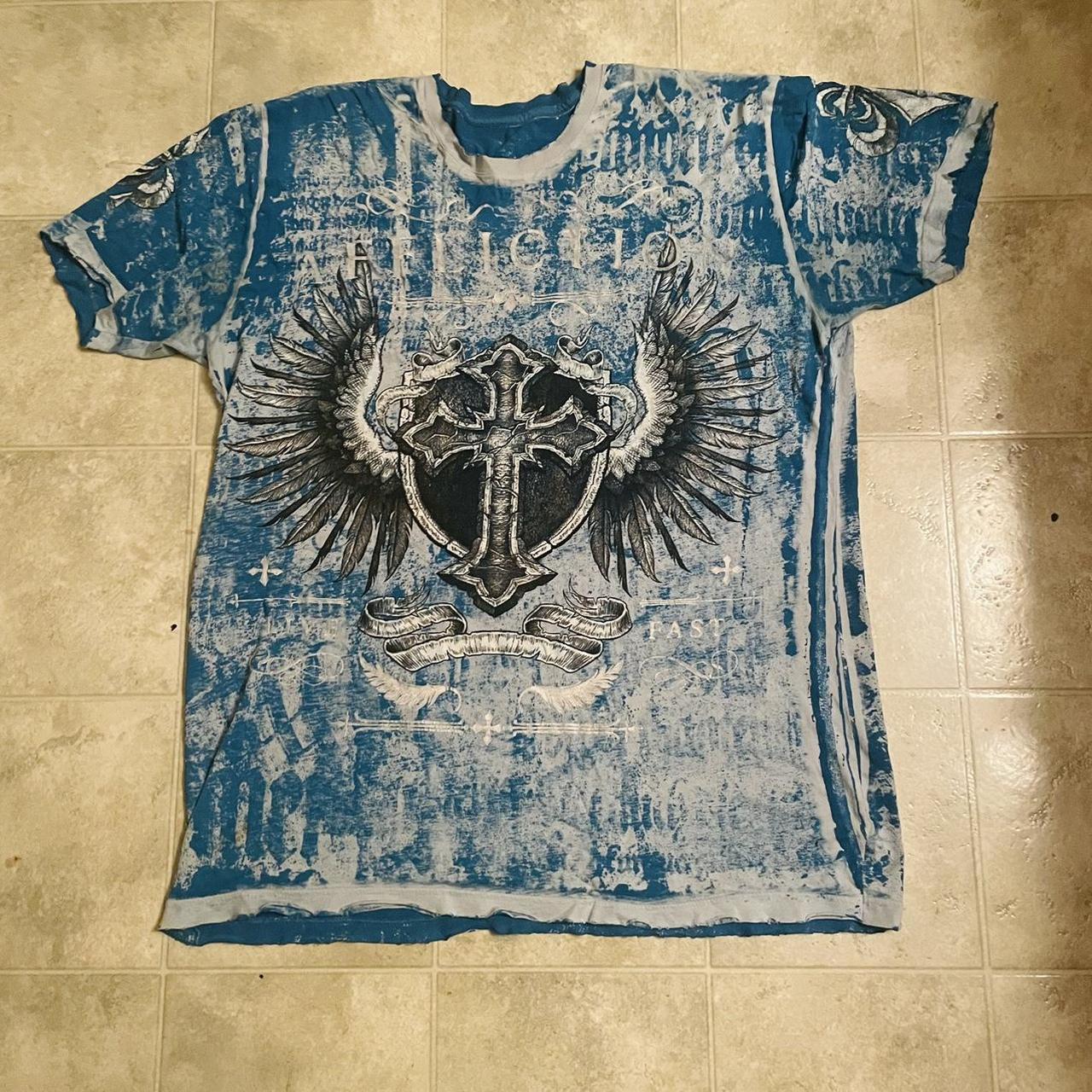 Affliction blue shirt Cool design XXl #emo #grunge... - Depop