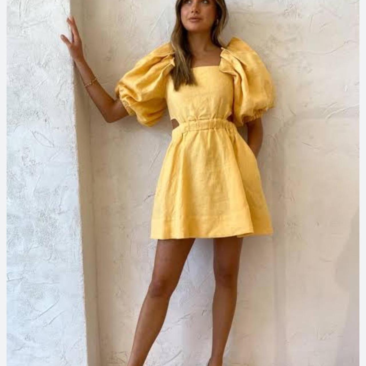 Sovere noble mini dress in yellow size 10 Worn once! - Depop