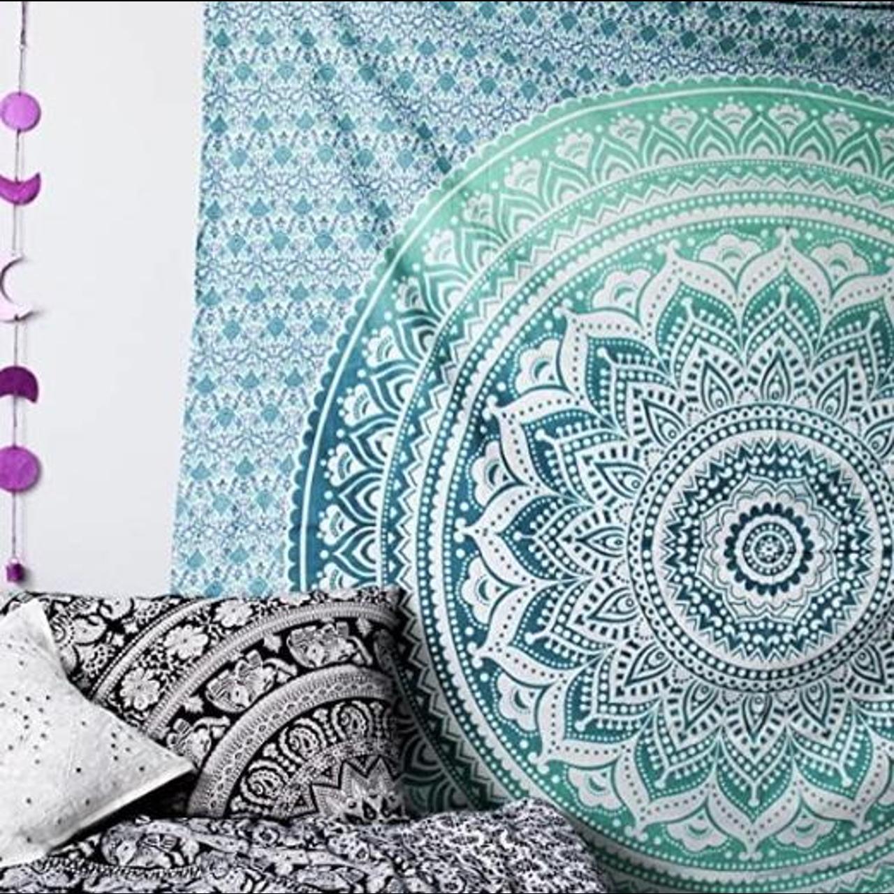 Large turquoise tapestry | wall tapestry ombre green... - Depop