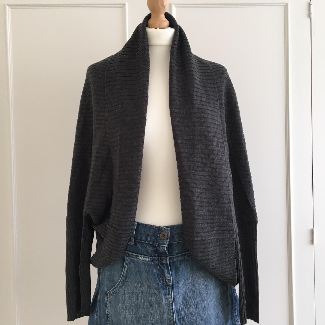 Ichio dark grey draped wool and acrylic cardigan.... - Depop