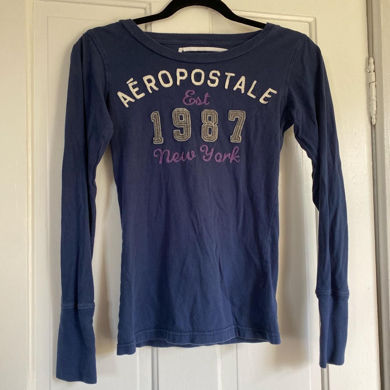Vintage Aeropostale love sleeve top. A navy blue... - Depop