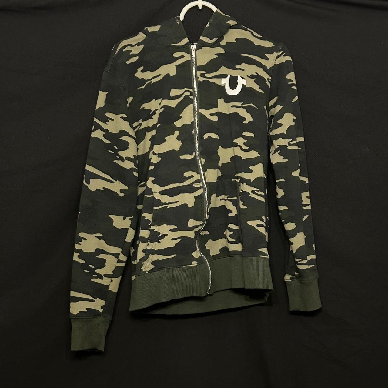 Size Large True Religion Camo Zip-Up Hoodie Jacket... - Depop
