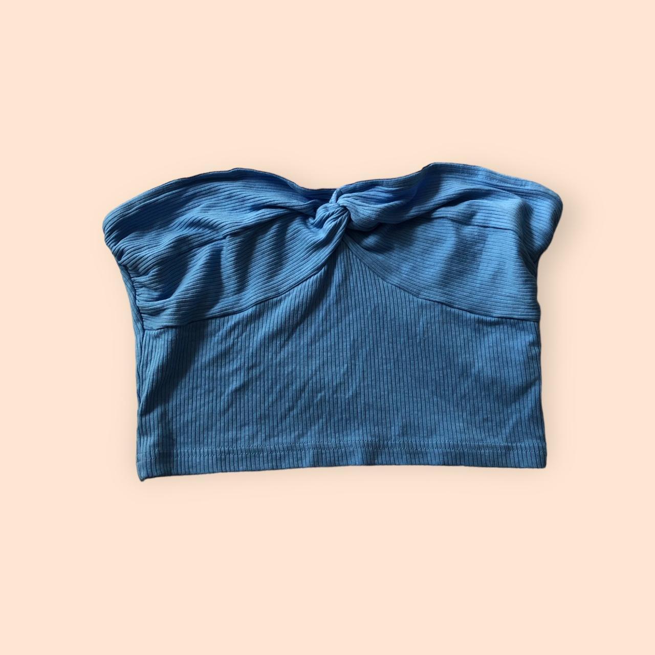 preppy tube top // twist knot baby blue 🐋🦋 size m... - Depop