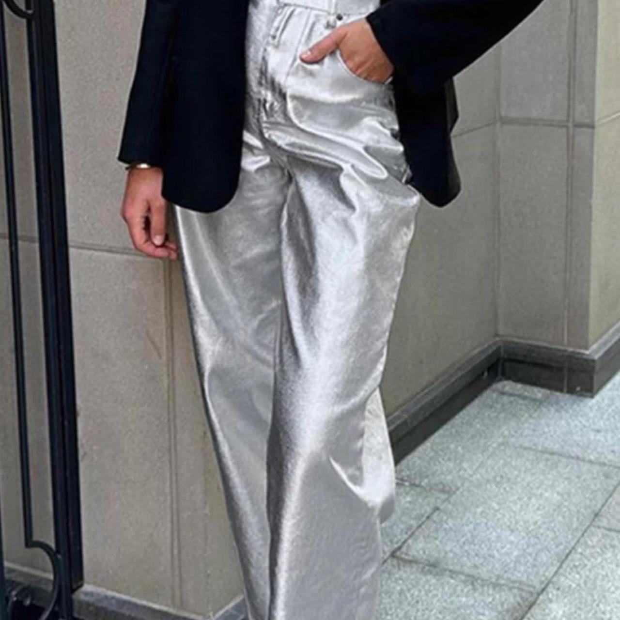 Metallic silver pants - Depop