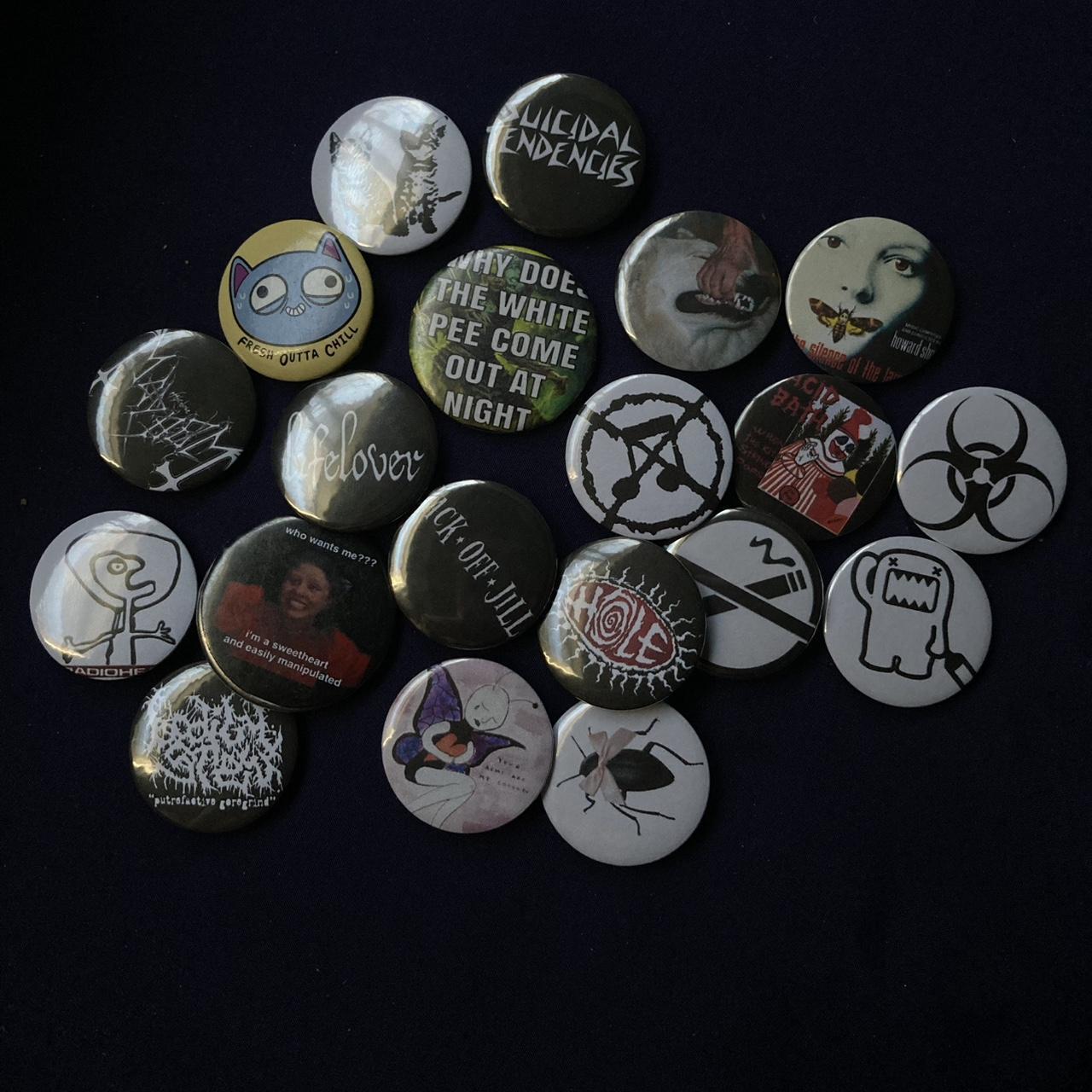 20 Assorted Junk Pin Buttons Size 1.25” Radio... | Depop