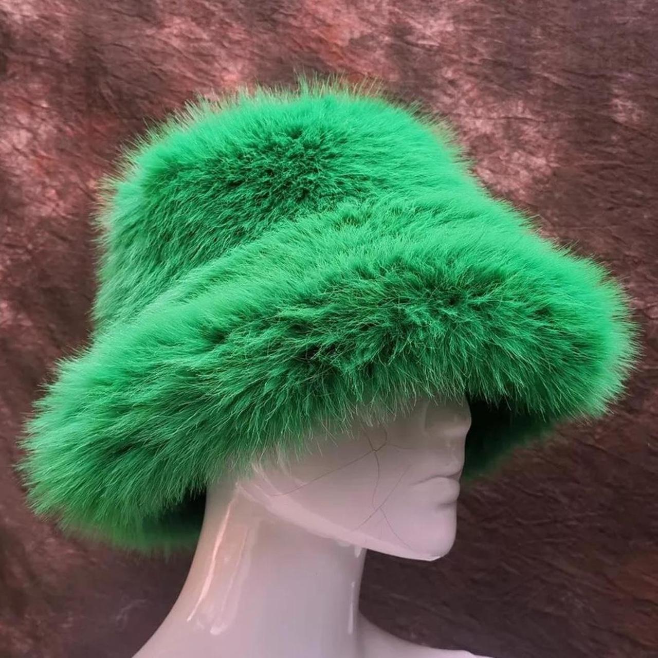 Green Faux Fox Fur Bucket Hat #fauxfurbuckethat... - Depop